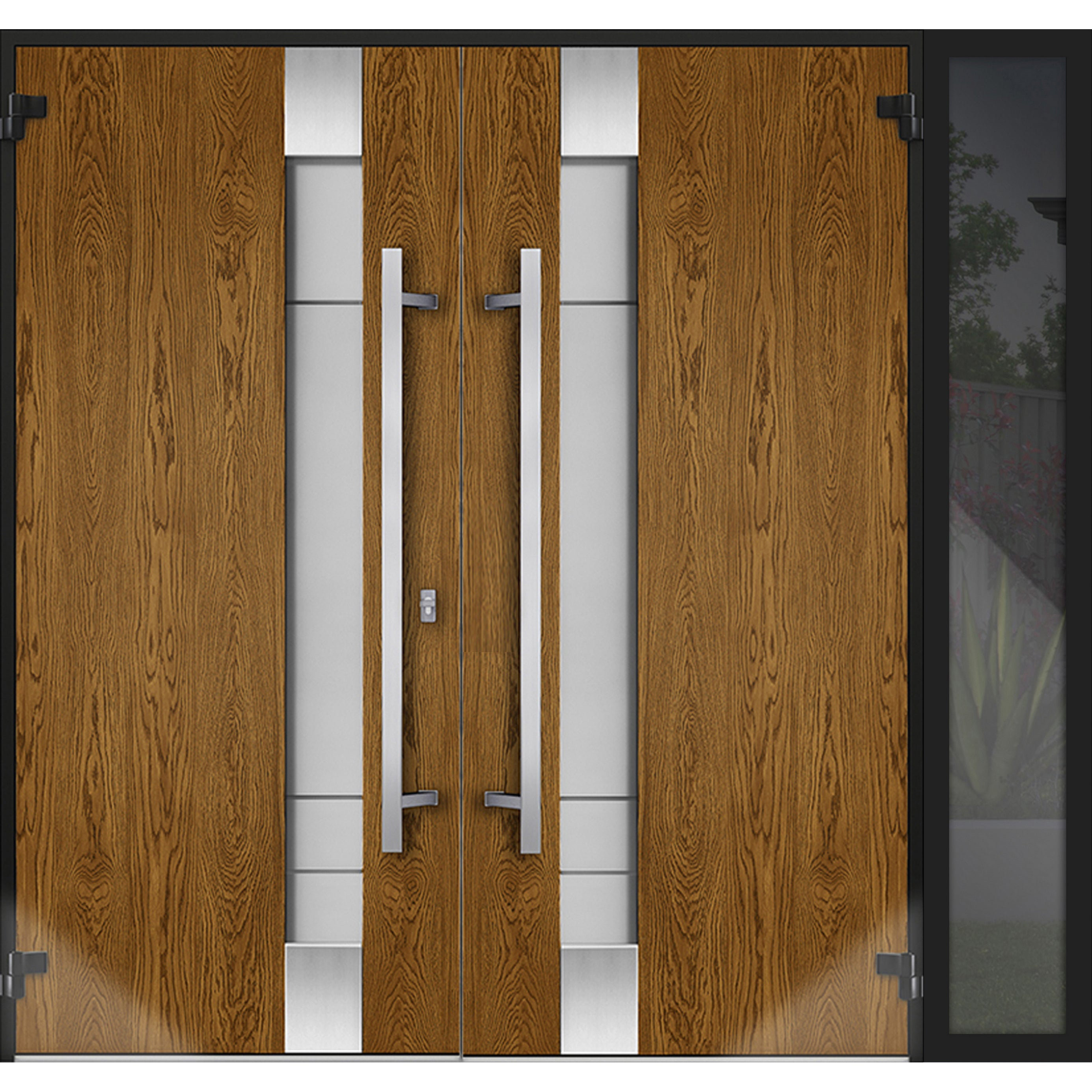 VDomDoors Front Exterior Prehung Metal Double Doors / Deux 1713 Enamel Frosted Glass / Sidelite ...